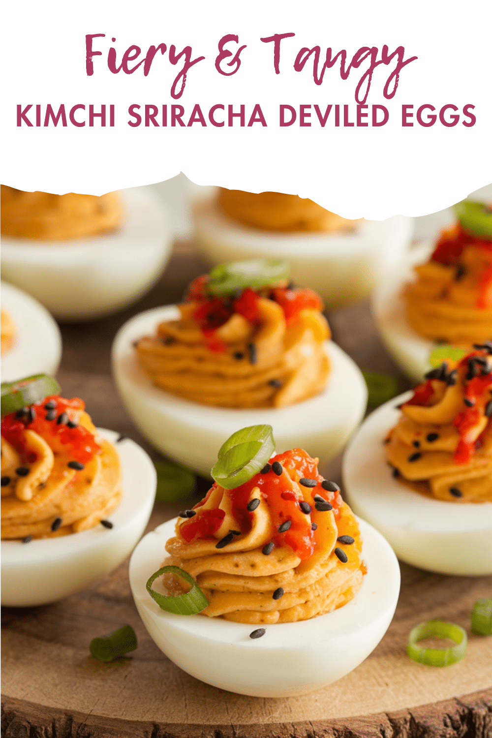 Spicy & Tangy Kimchi & Sriracha Deviled Eggs Recipe - Cozy Cadence
