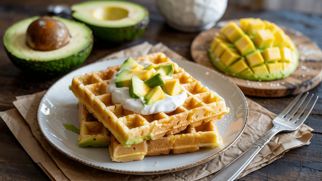 Avocado Banana Waffles with Mango Topping – Creamy, Dreamy, and Kid ...