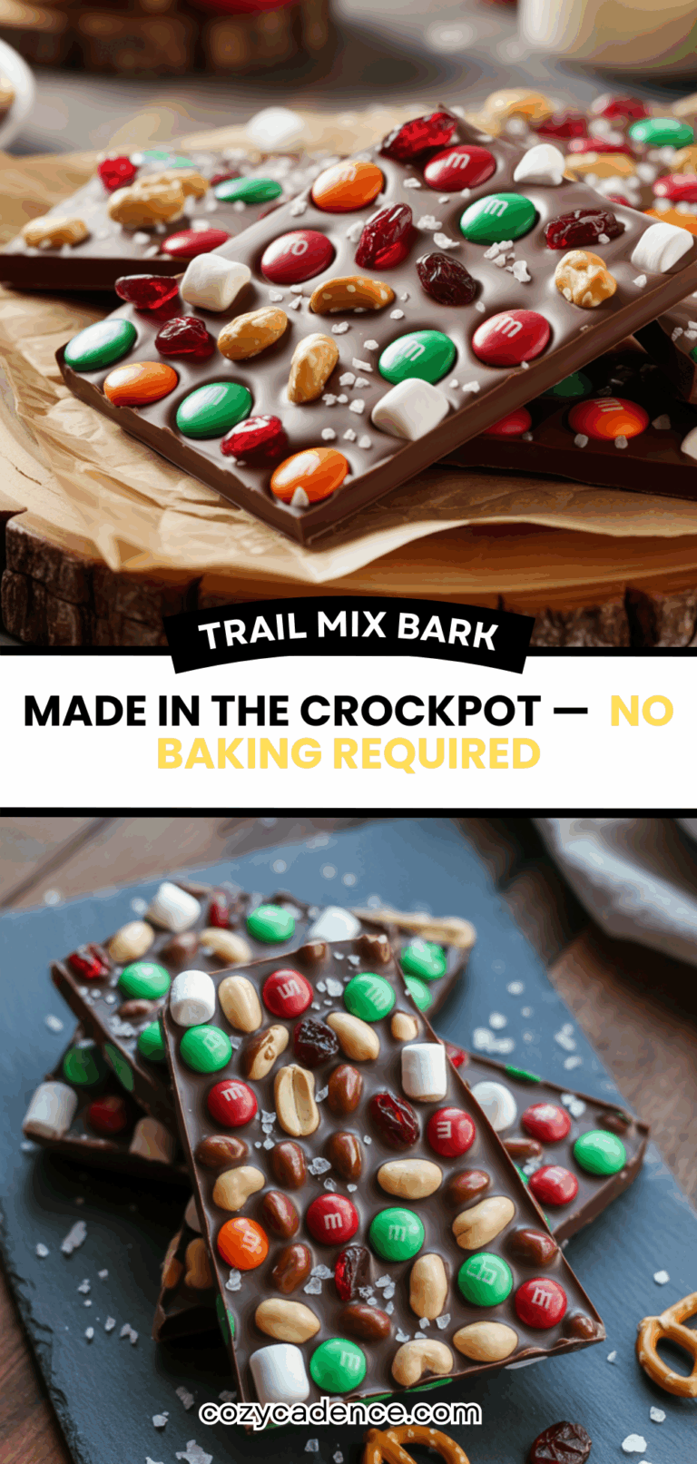 Colorful Holiday Trail Mix Candy Bark - Cozy Cadence